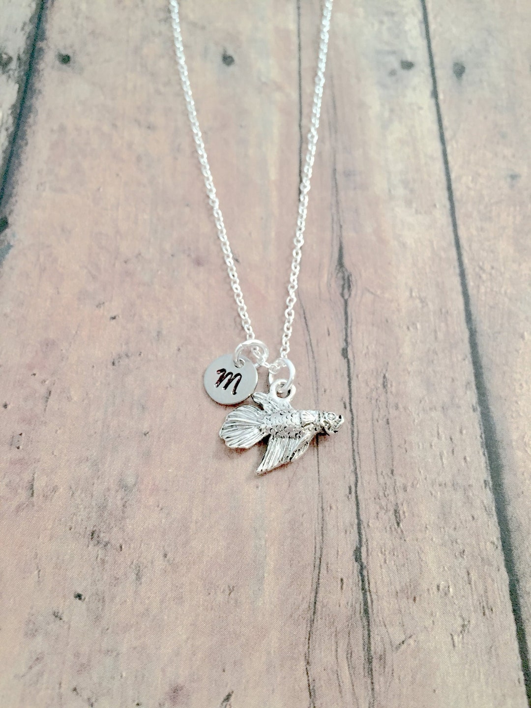 Betta Fish Initial Necklace - Betta Fish Jewelry, Fighting Fish ...