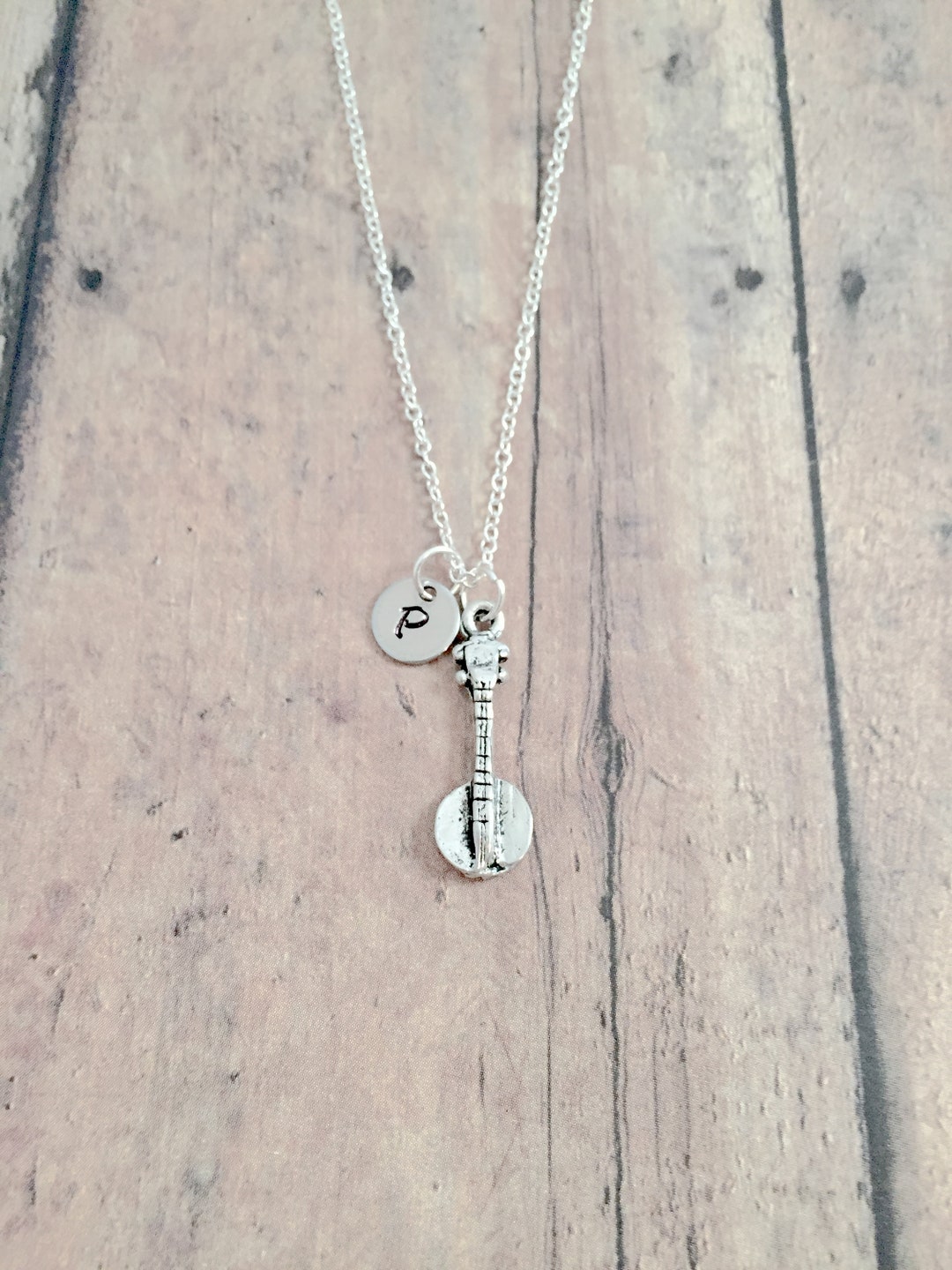Banjo Initial Necklace - Banjo Jewelry, Folk Music Jewelry, Music ...