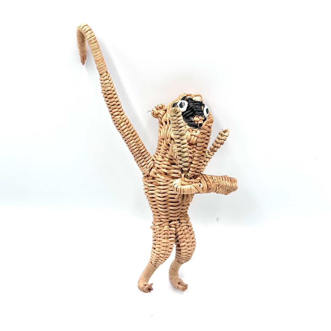 Handwoven Wicker Monkey Figurine | Vintage Folk Art Rattan Sculpture ...