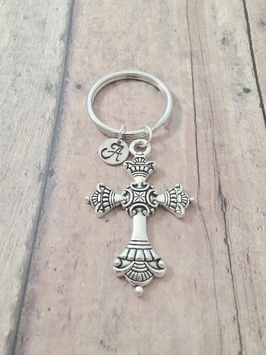Cross Initial Keychain: Religious Key Ring, Christian Gift - Etsy