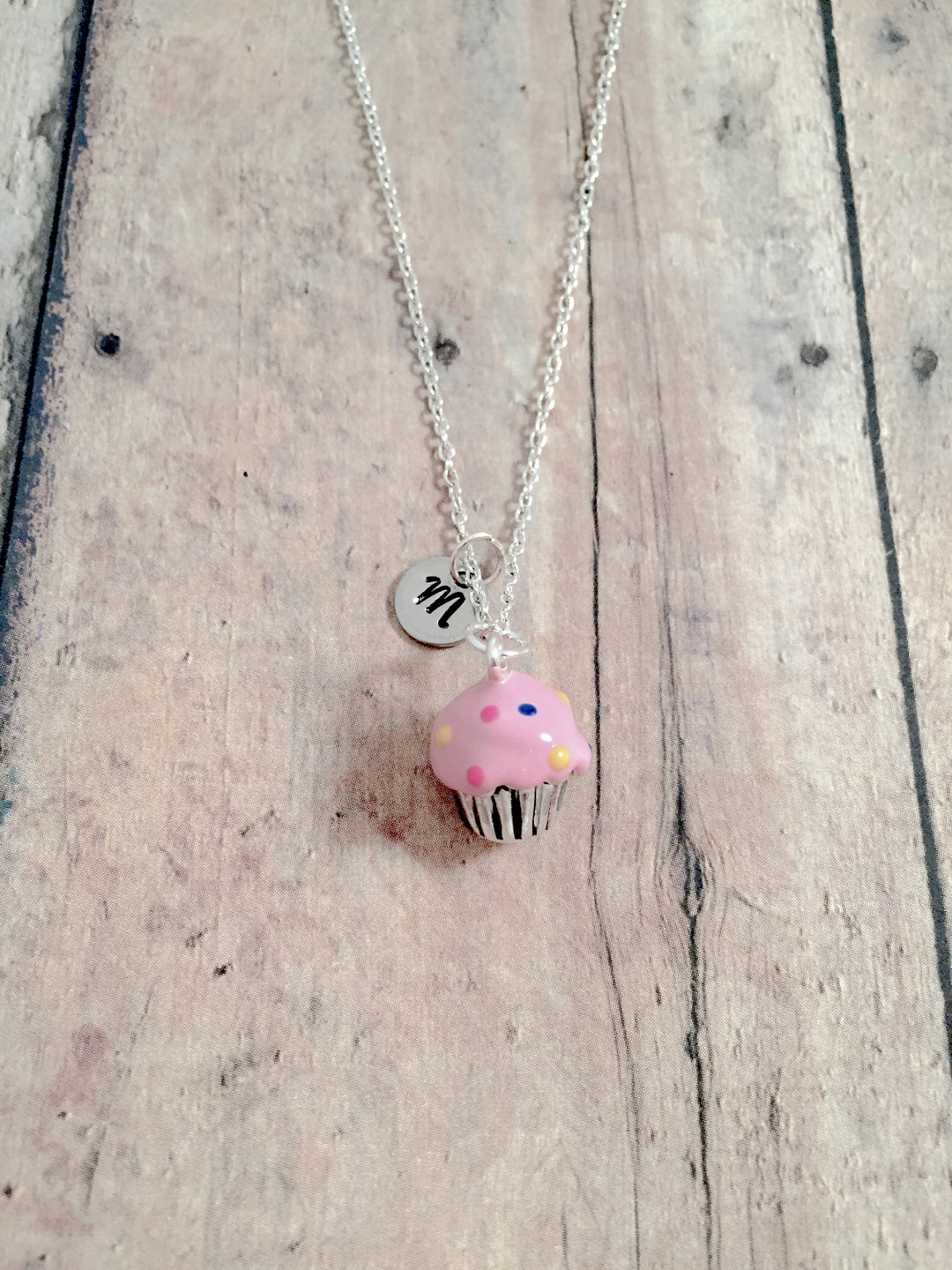 Pink Cupcake Initial Necklace: Dessert Jewelry, Baker Pendant - Etsy