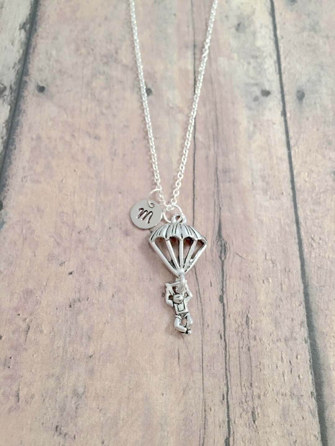 Parachutist Initial Necklace: Parachute Jewelry, Paratrooper Necklace ...