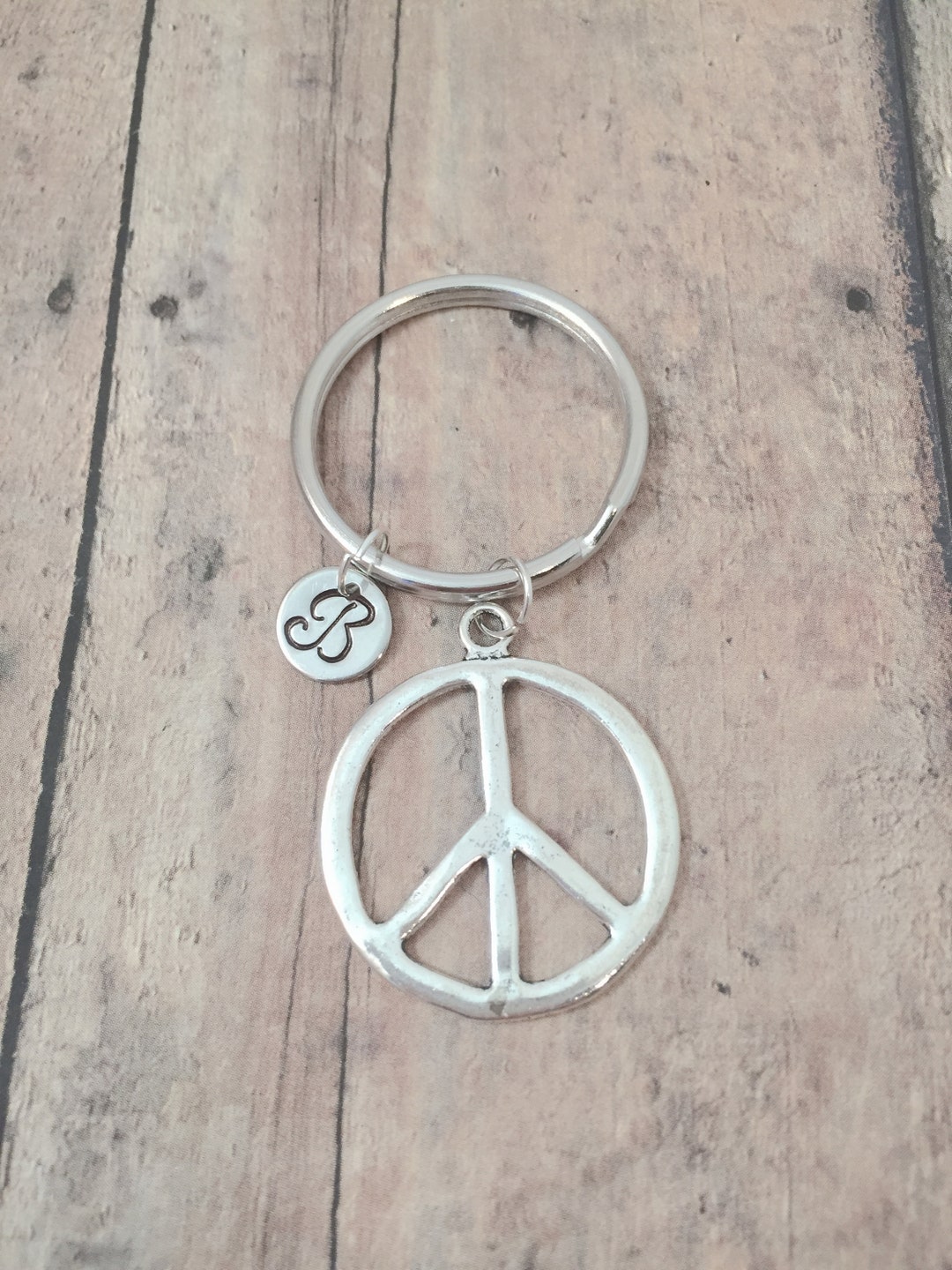 Peace Sign Initial Key Ring - Peace Sign Keychain, Peace Key Ring ...