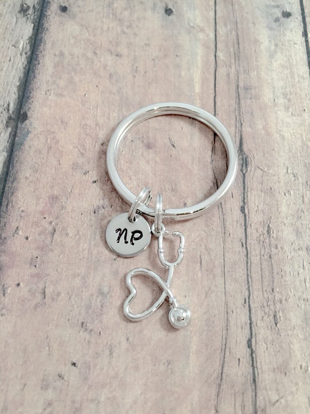 Nurse Practitioner Stethoscope Initial Key Ring - Stethoscope Keychain ...