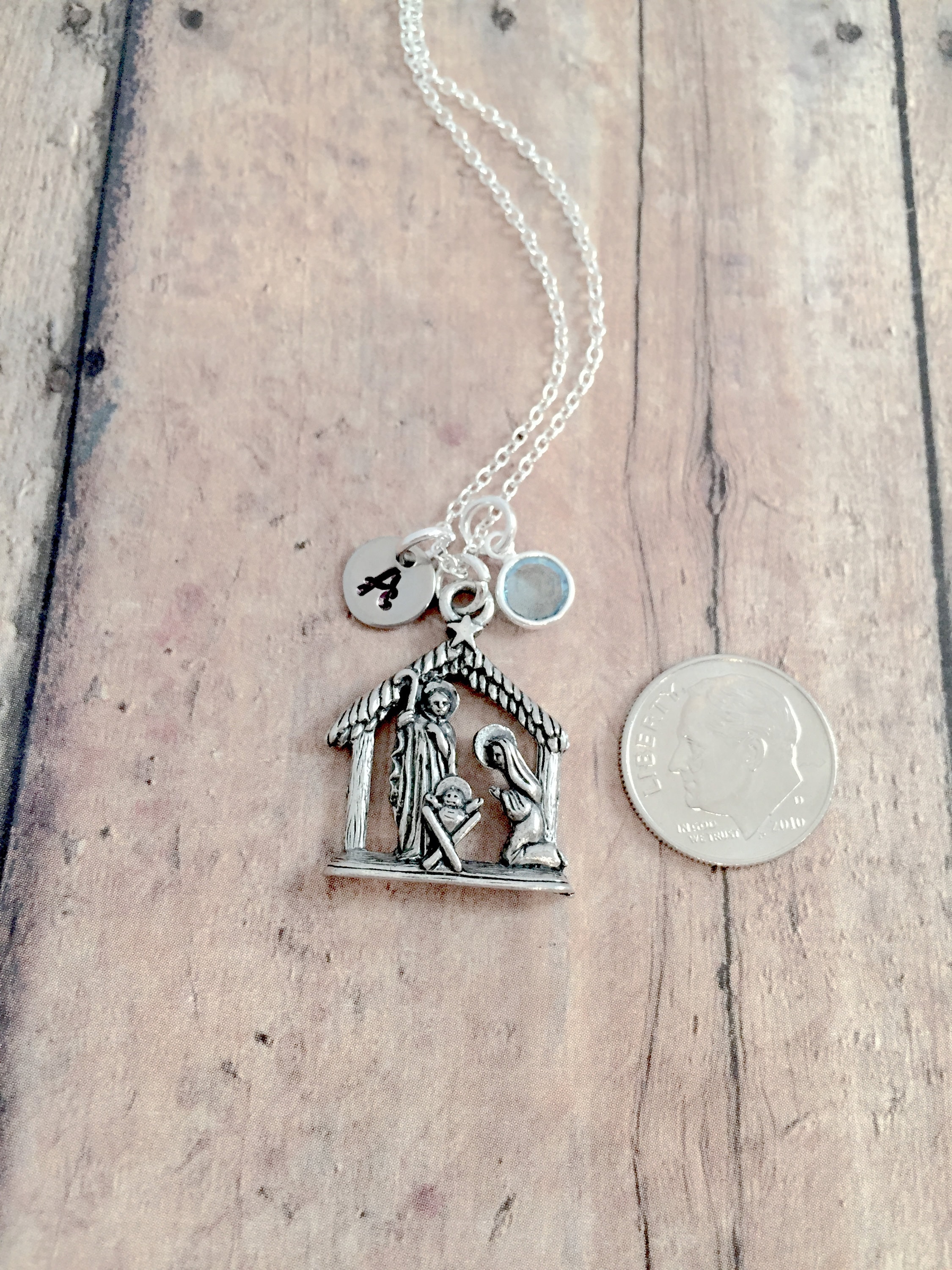 Nativity initial necklace Nativity jewelry Christmas | Etsy