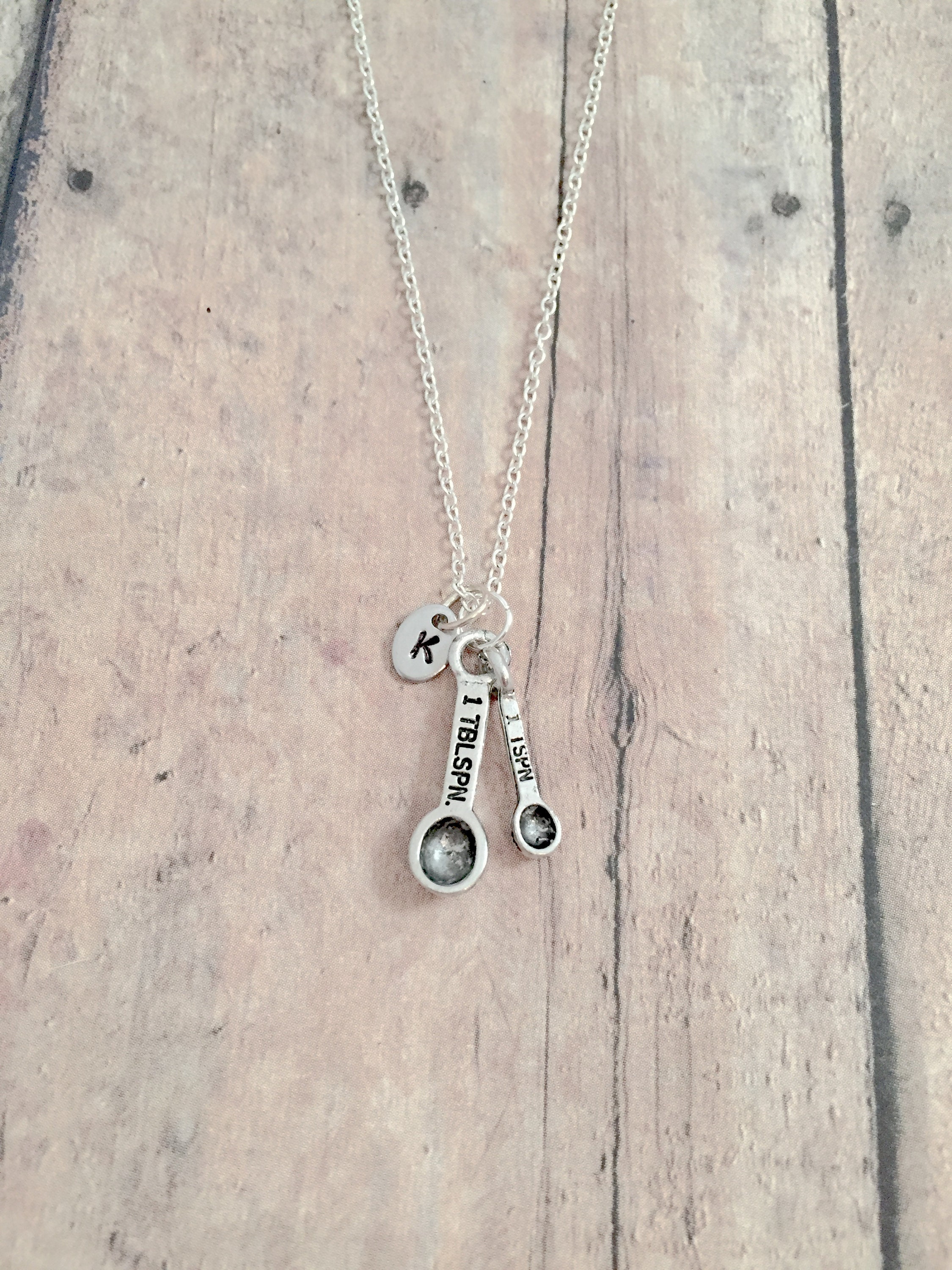 Measuring Spoons Initial Necklace Measuring Spoons Jewelry - Etsy
