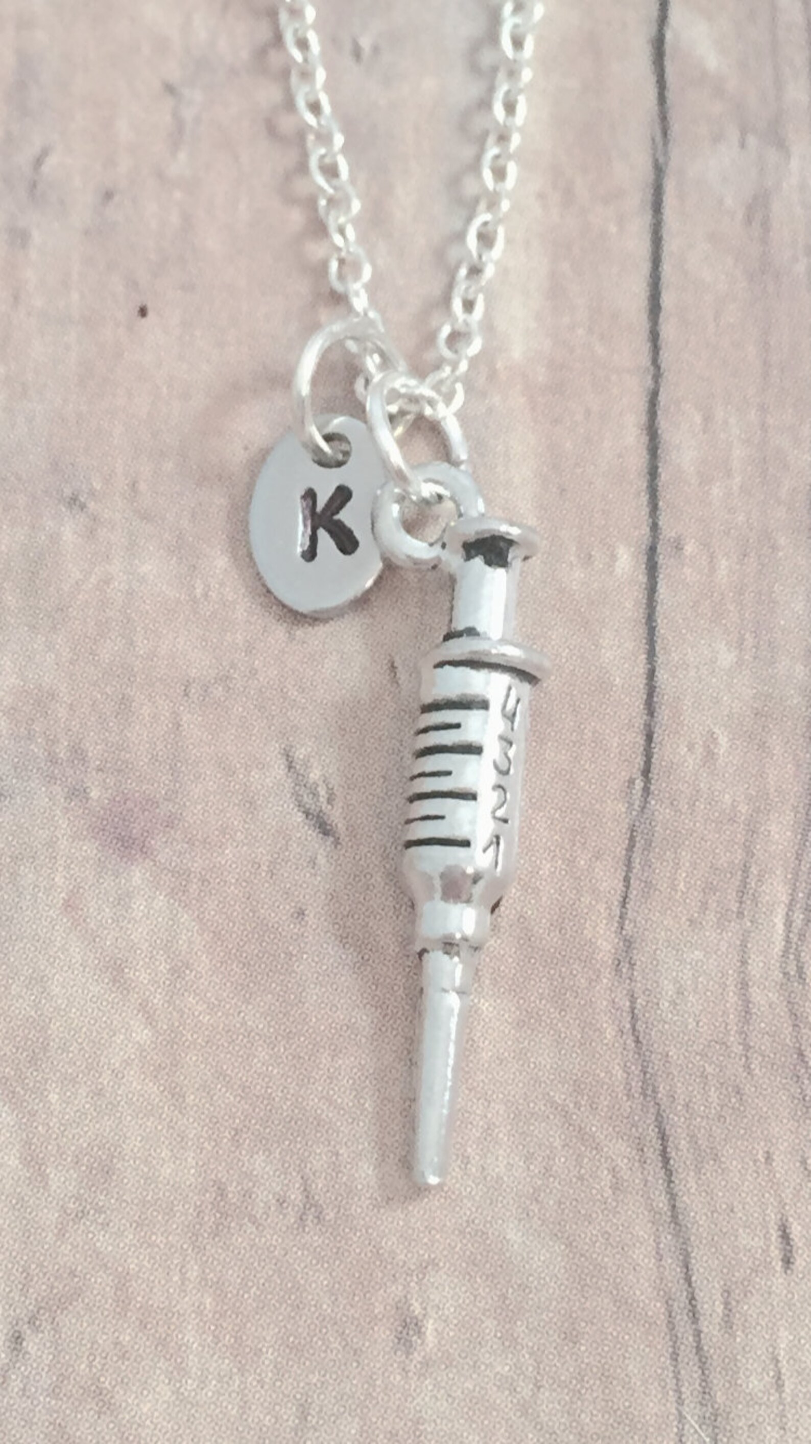 Syringe initial necklace syringe jewelry vaccine jewelry | Etsy