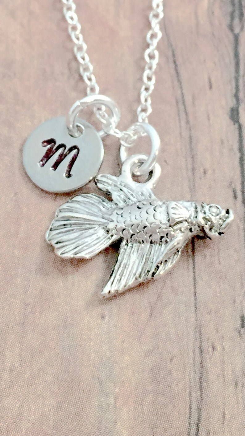 Betta fish initial necklace betta fish jewelry fighting | Etsy