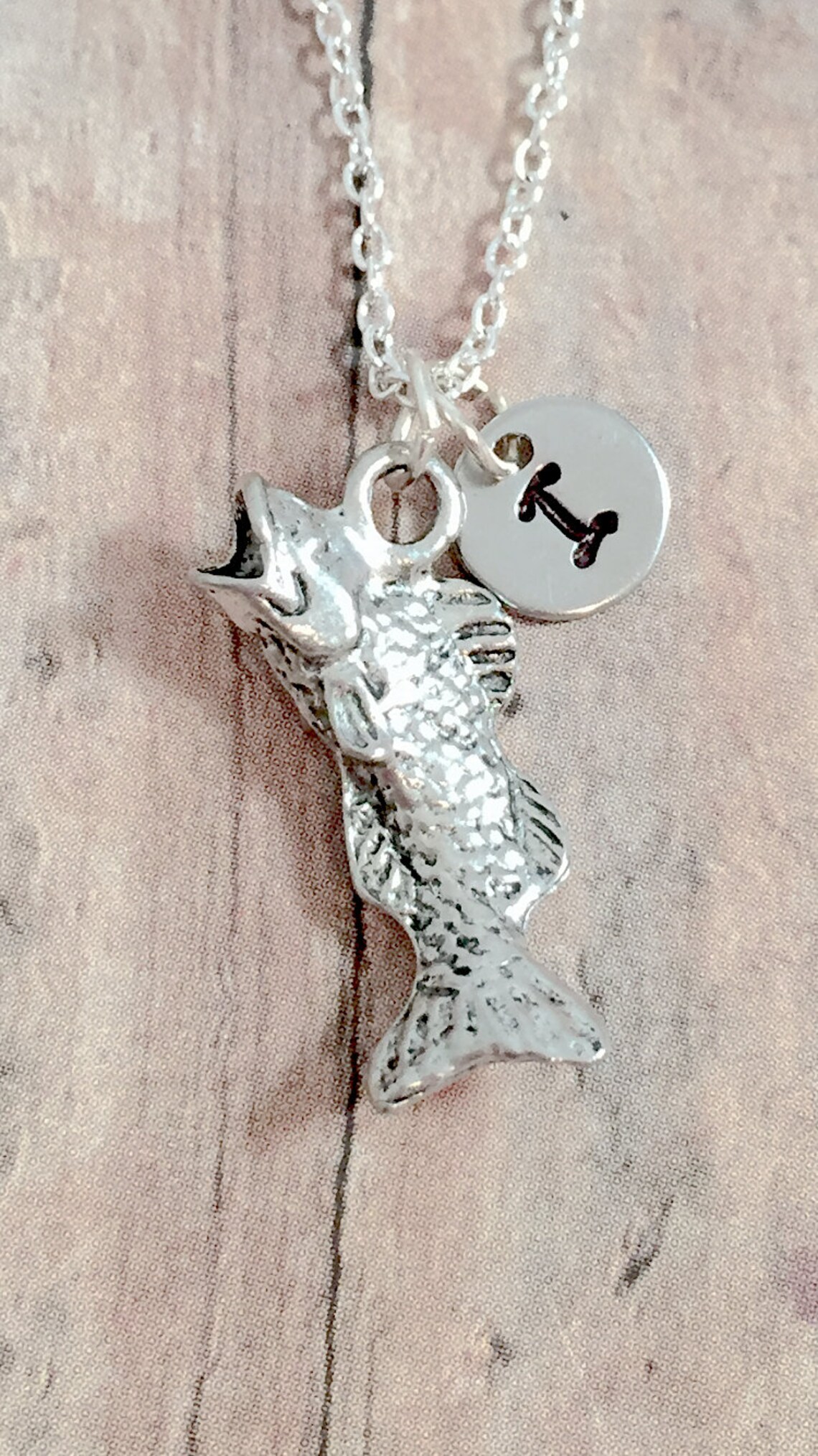 Bass Fish Initial Necklace Bass Fish Jewelry Fishing - Etsy