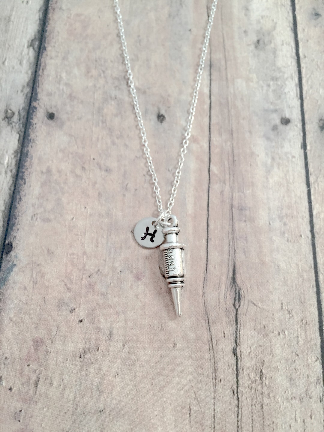 Syringe Initial Necklace- Syringe Jewelry, Medical Jewelry ...