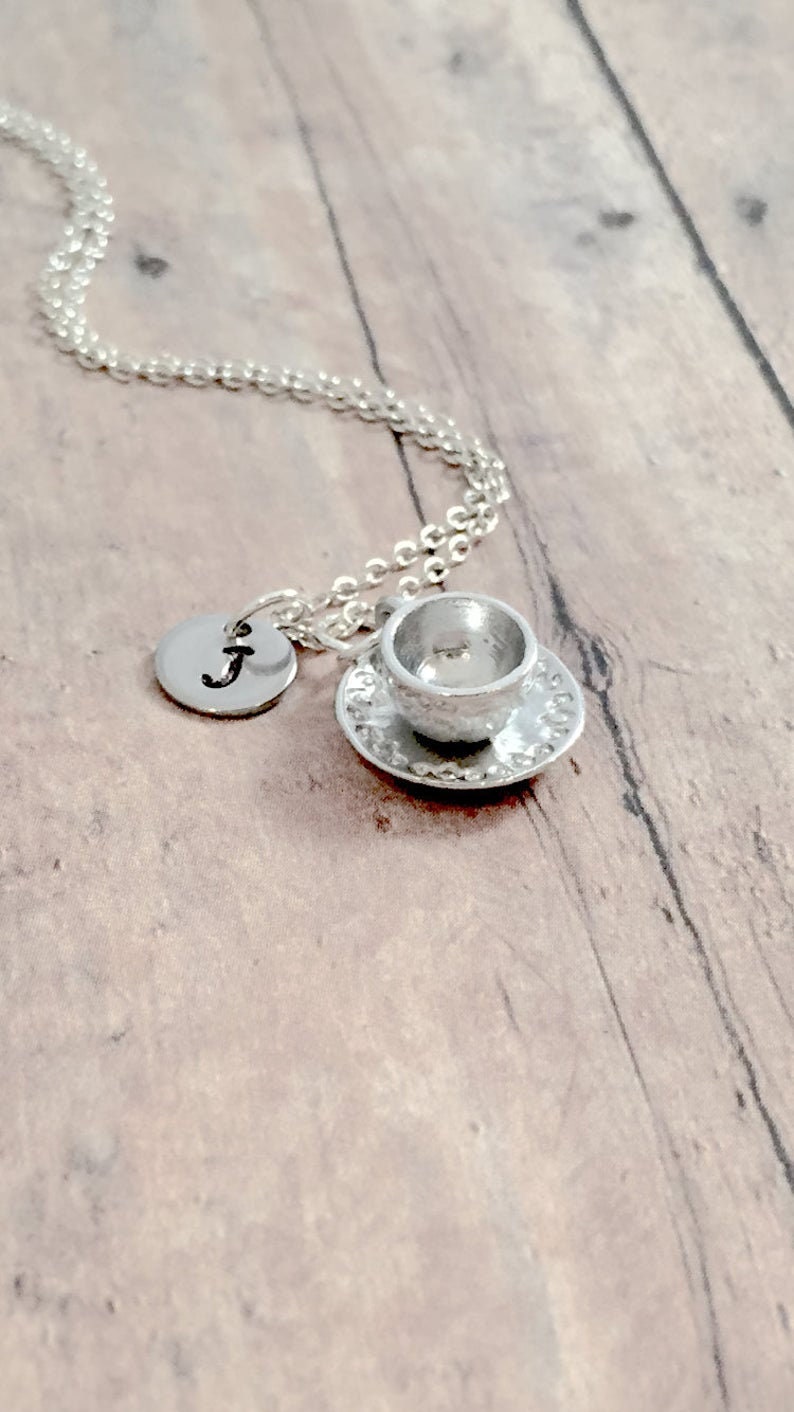 Teacup Initial Necklace: Tea Jewelry, Beverage Necklace - Etsy