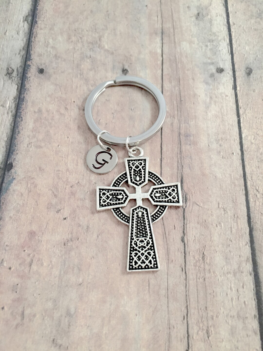 Celtic Cross Initial Key Ring - Celtic Cross Keychain, Celtic Key Ring ...