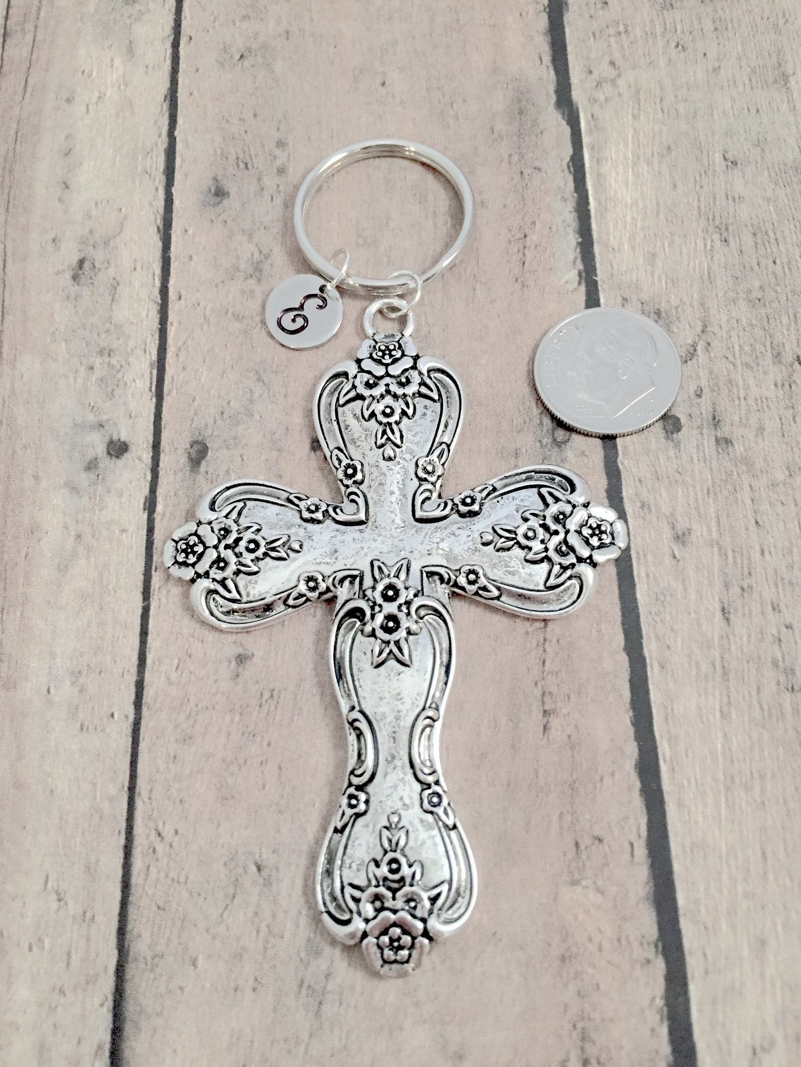 Cross Initial Key Ring Cross Keychain Cross Accessories - Etsy