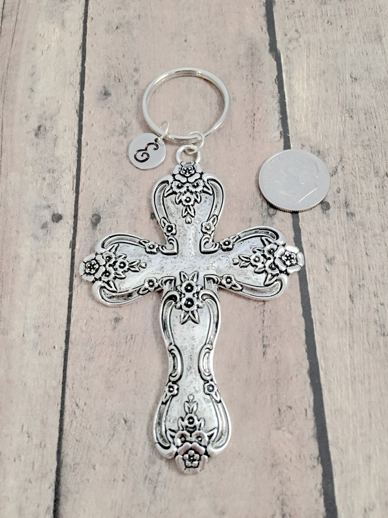Cross Initial Key Ring Cross Keychain Cross Accessories - Etsy