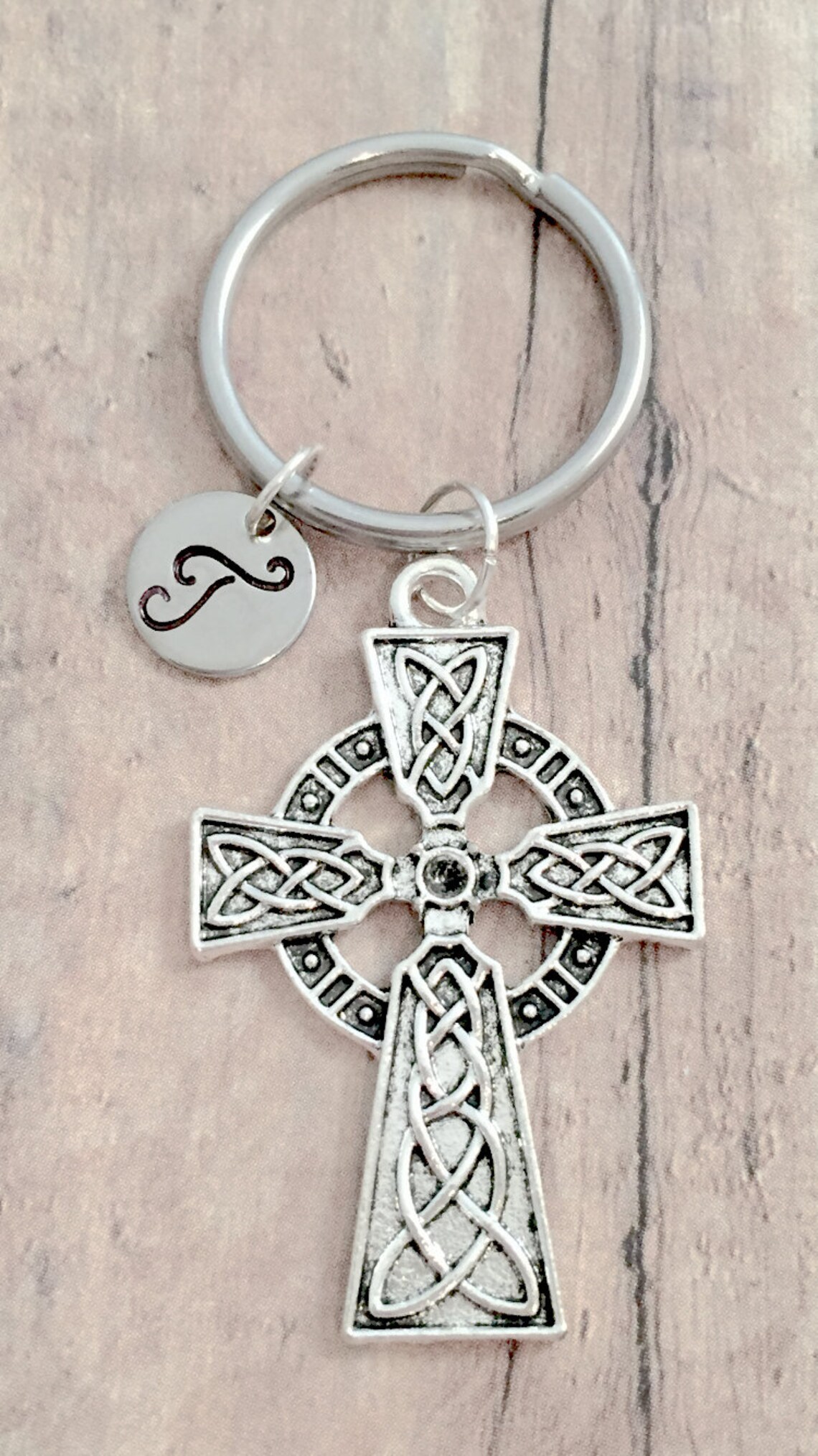 Celtic Cross Initial Key Ring Celtic Cross Keychain Celtic - Etsy