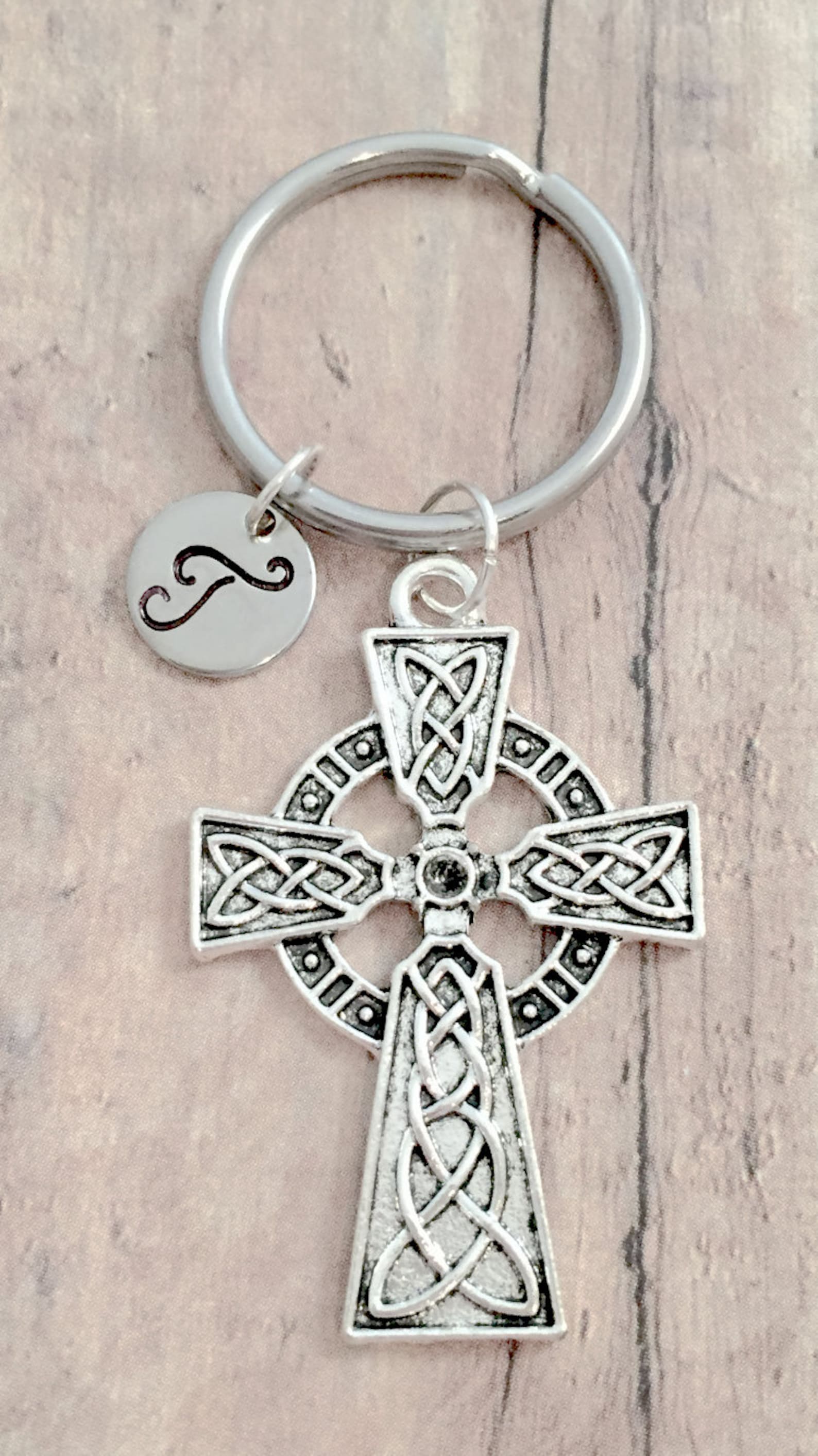 Celtic Cross Initial Key Ring Celtic Cross Keychain Celtic - Etsy