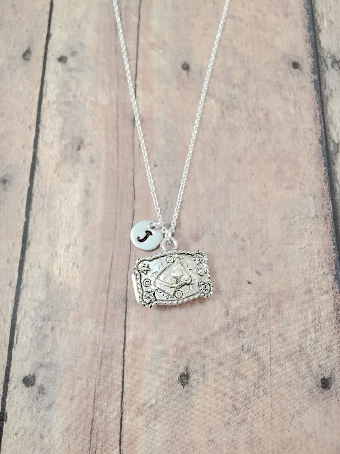 Belt Buckle Initial Necklace: Western Jewelry, Rodeo Pendant - Etsy