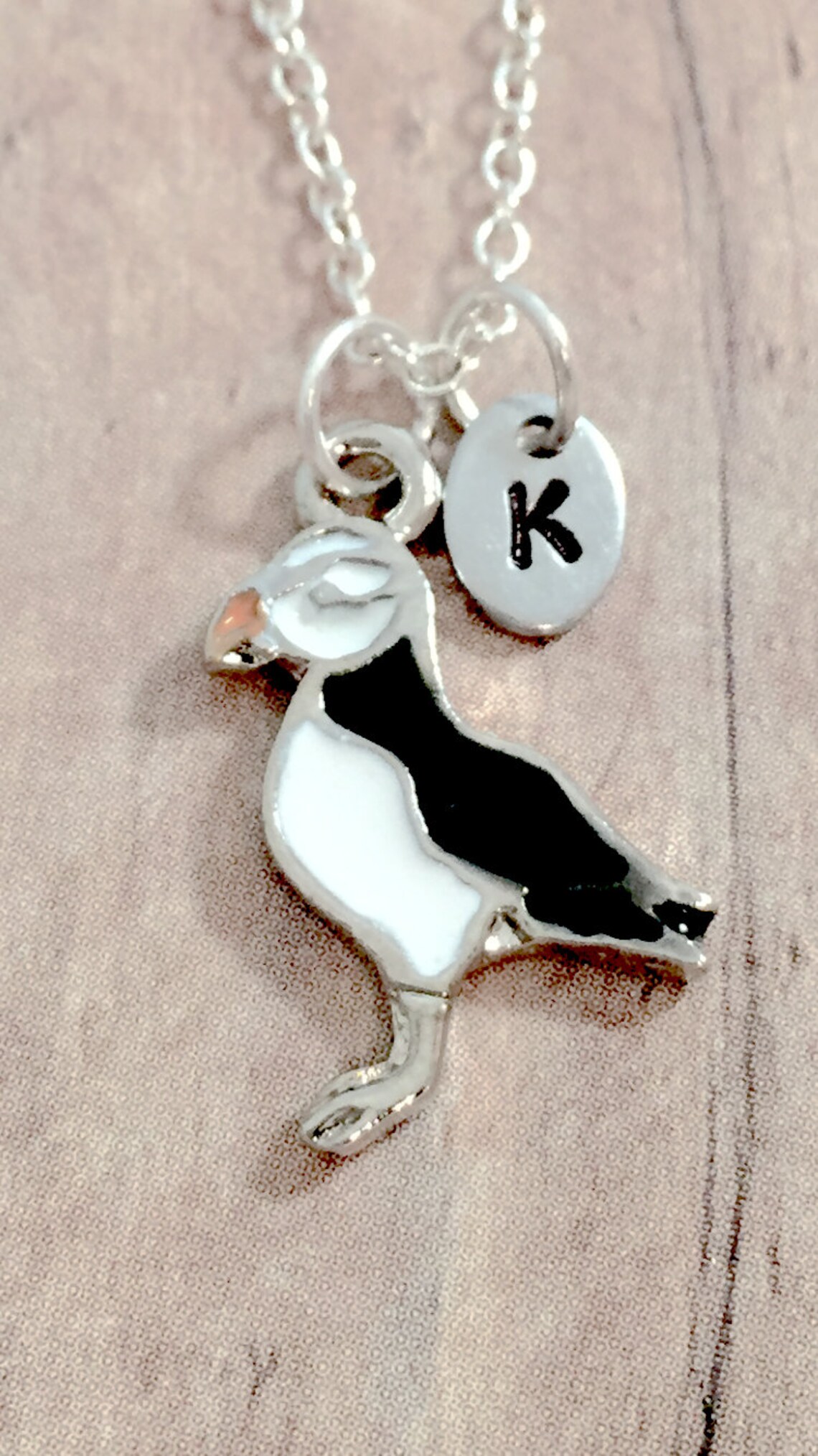 Puffin Initial Necklace Puffin Jewelry Bird Jewelry | Etsy