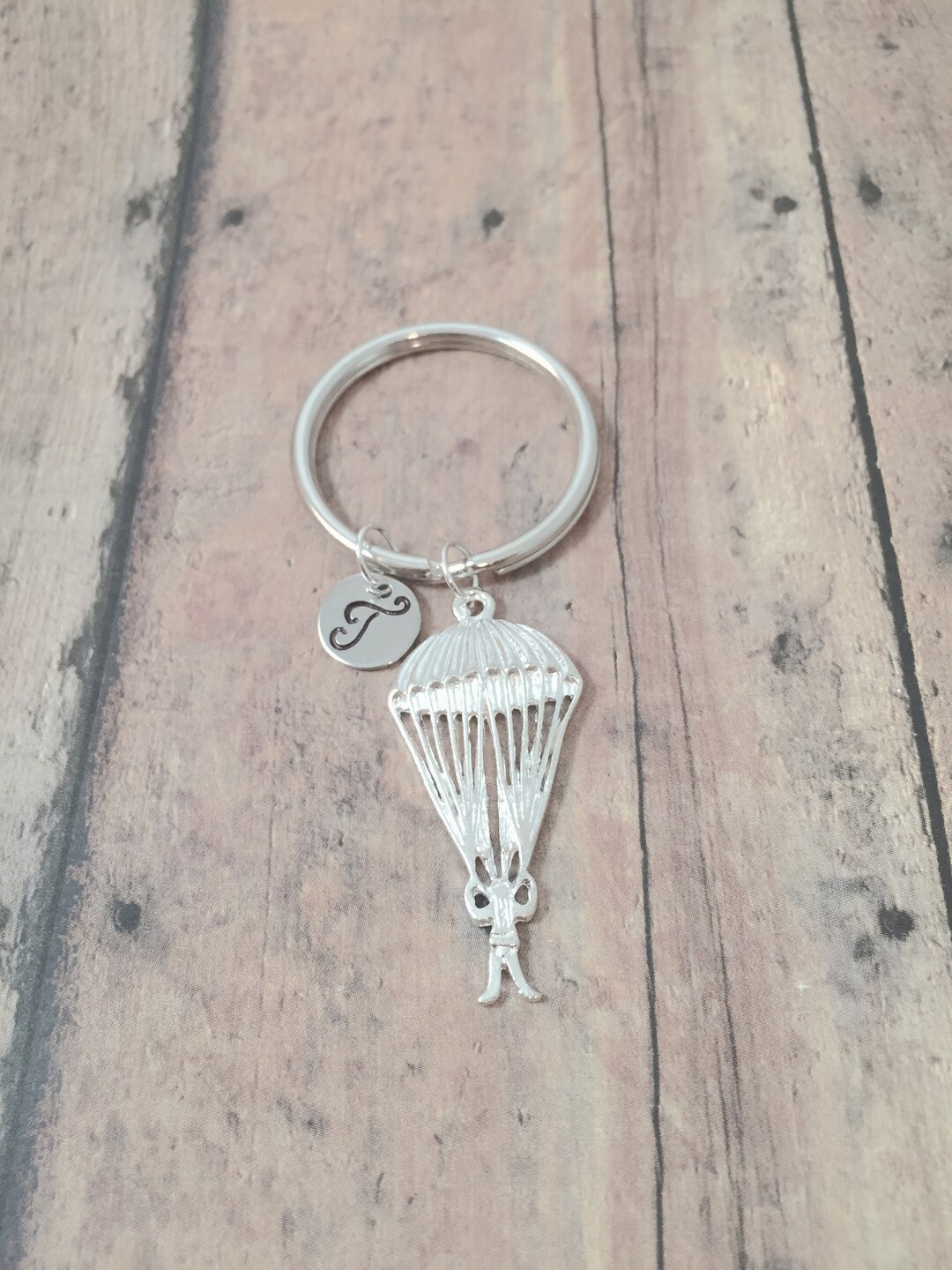 Parachutist Keychain: Silver Parachute Key Ring With Initial - Etsy