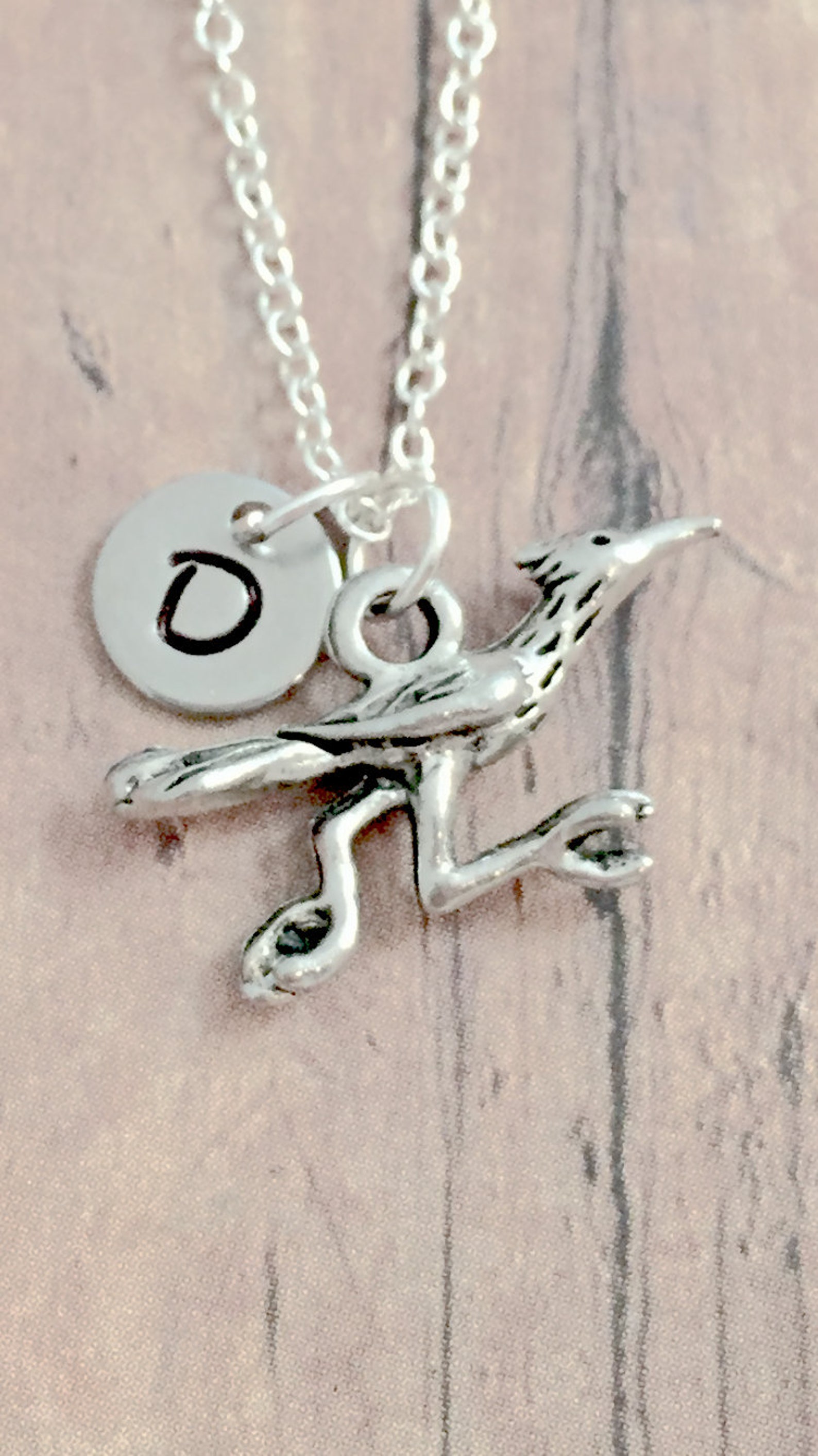 Roadrunner Initial Necklace Roadrunner Jewelry Bird | Etsy