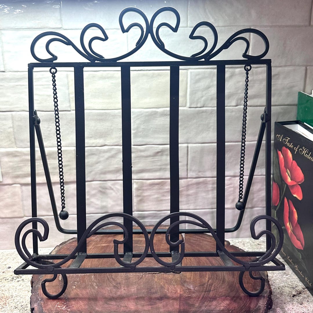 Vintage Wrought Iron Cookbook Stand, Scrollwork Recipe Holder ...