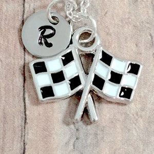 Checkered Flag Initial Necklace - Racing Flag Jewelry, Race Car Jewelry ...