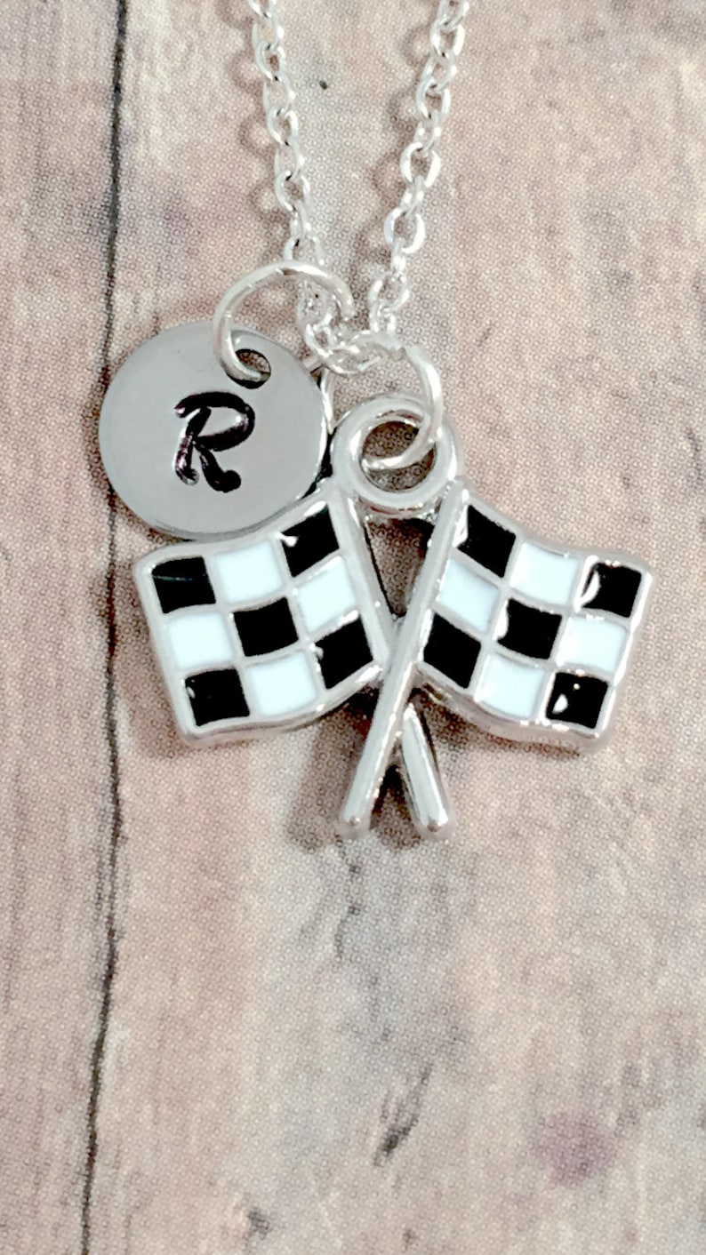 Checkered Flag Initial Necklace Racing Flag Jewelry Race | Etsy