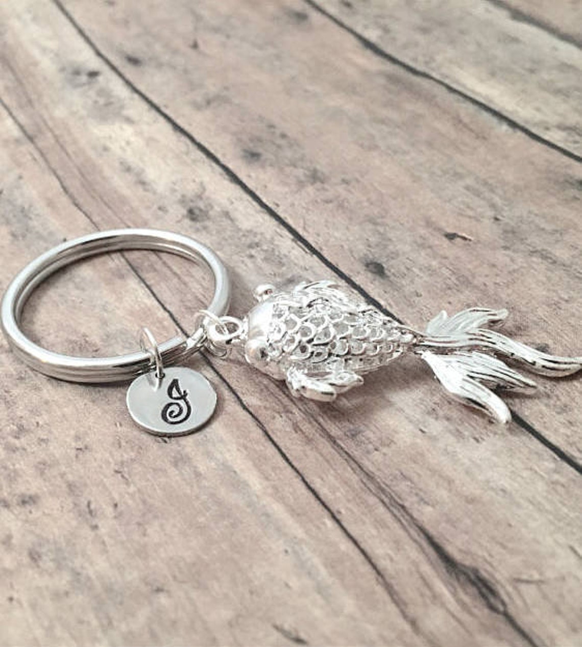 Koi fish initial key ring koi fish key ring silver koi fish | Etsy