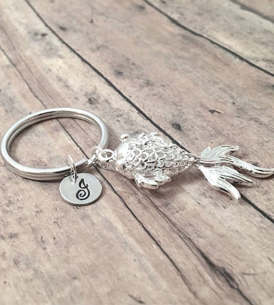 Koi Fish Initial Key Ring Koi Fish Key Ring Silver Koi Fish - Etsy