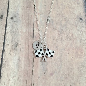 Checkered Flag Initial Necklace Racing Flag Jewelry, Race Car Jewelry ...