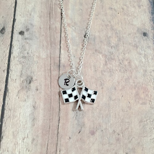 Checkered Flag Initial Necklace Racing Flag Jewelry Race - Etsy