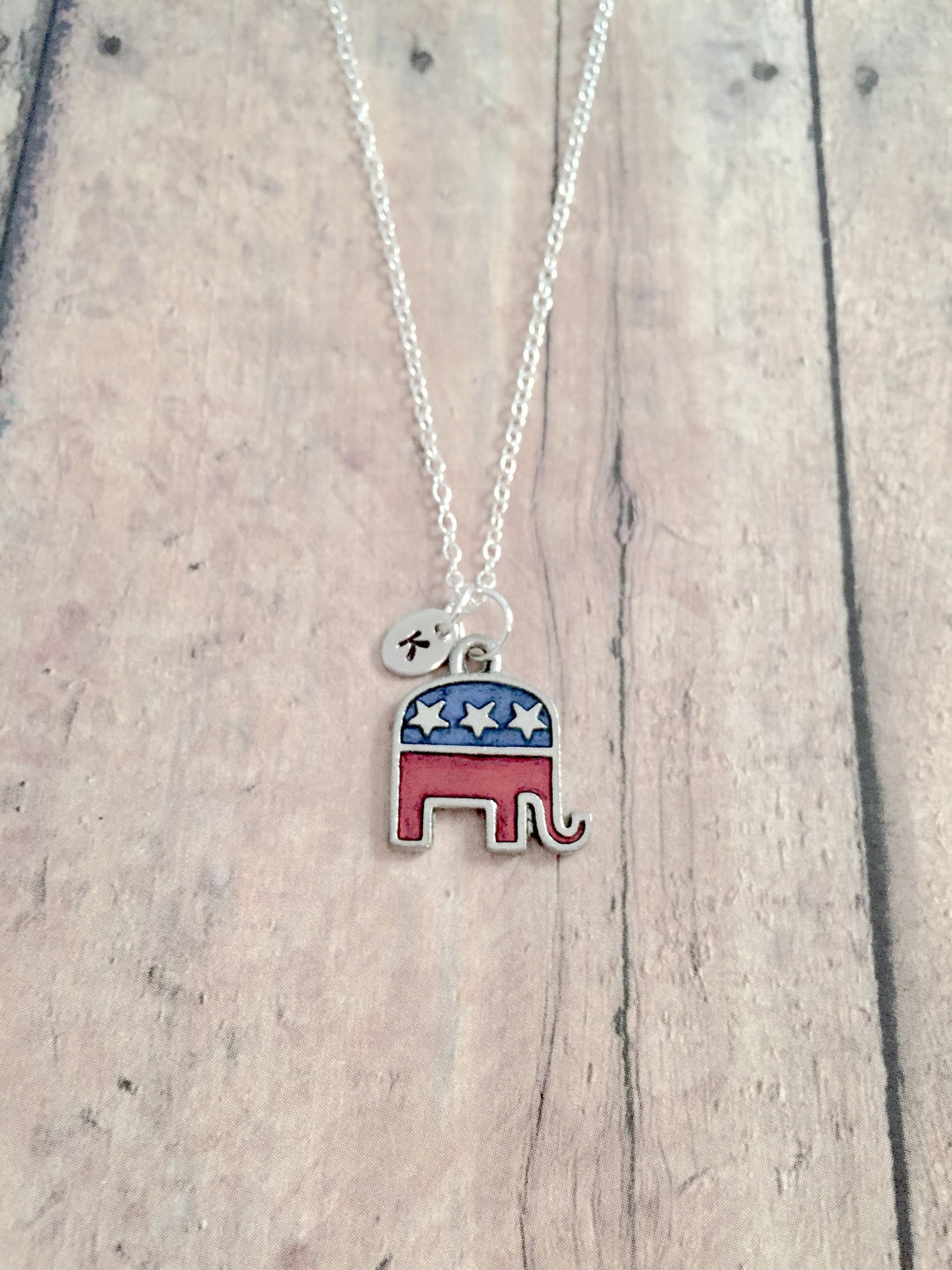 Republican Elephant Initial Necklace - Elephant Jewelry, Republican ...