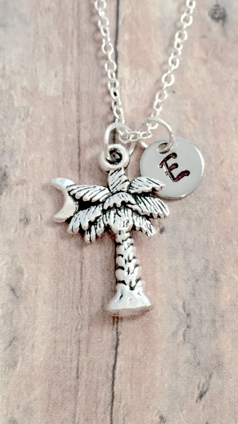 Palmetto Tree Initial Necklace Palmetto Jewelry Palm Tree | Etsy