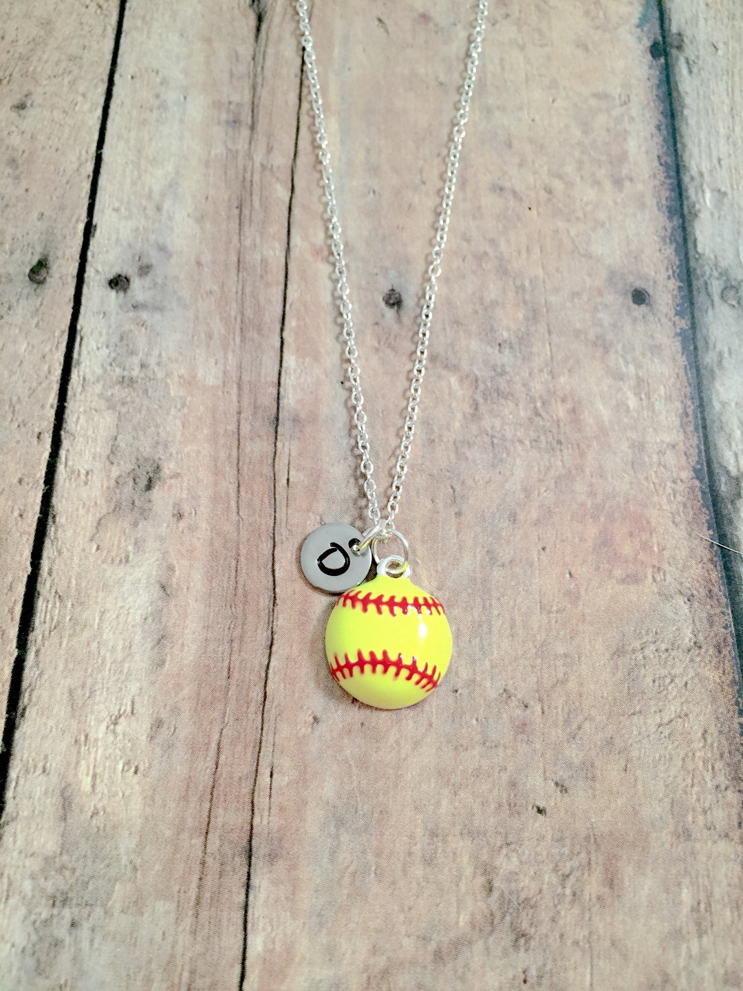 Softball Initial Necklace - Softball Jewelry, Sports Jewelry, Coach ...