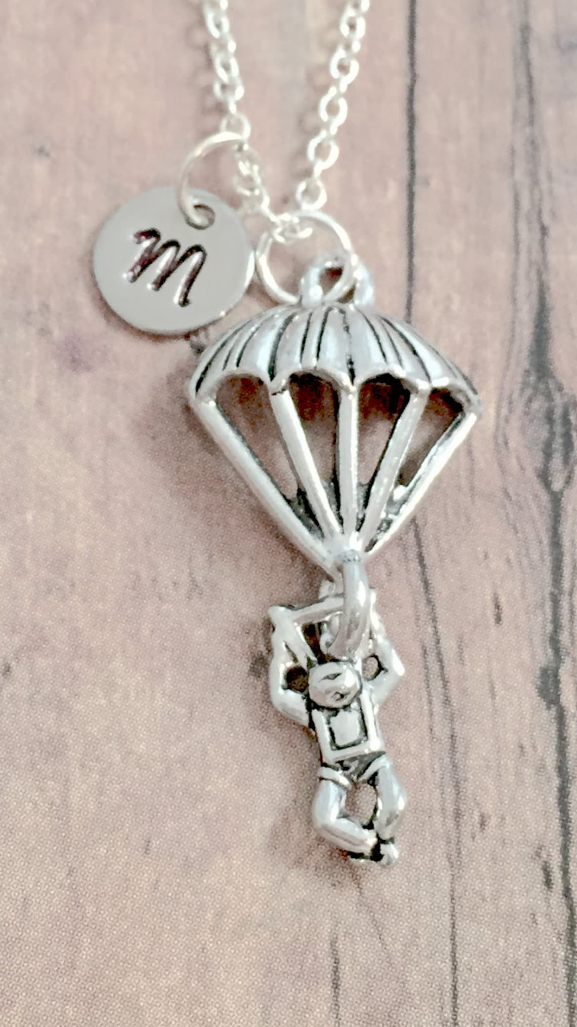 Parachutist Initial Necklace: Parachute Jewelry, Paratrooper Necklace ...