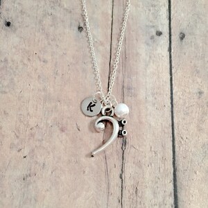 Bass Clef Initial Necklace Bass Clef Jewelry Music Jewelry | Etsy