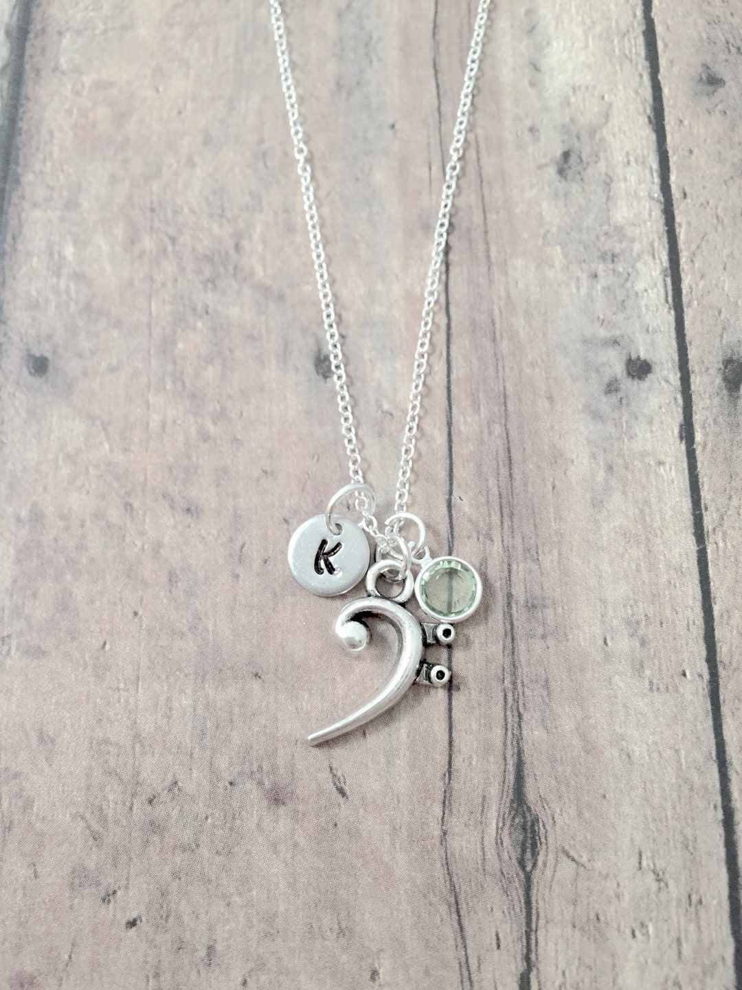 Bass Clef Initial Necklace - Bass Clef Jewelry, Music Jewelry, Musician ...