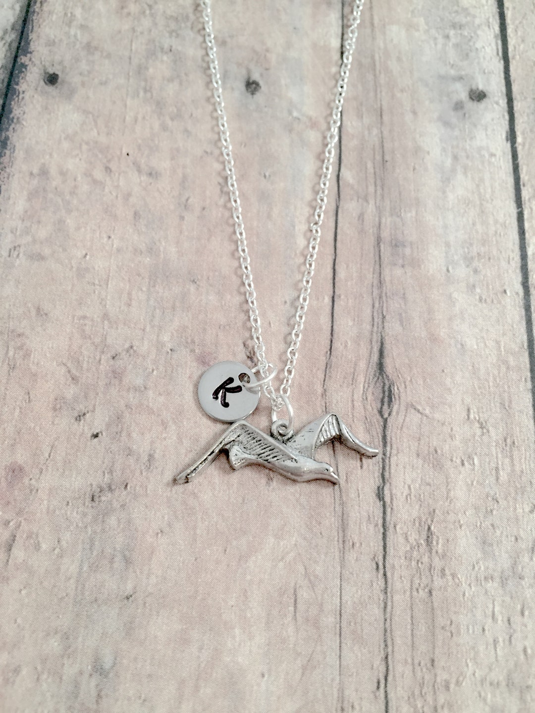 Seagull Initial Necklace: Bird Jewelry, Florida Necklace - Etsy