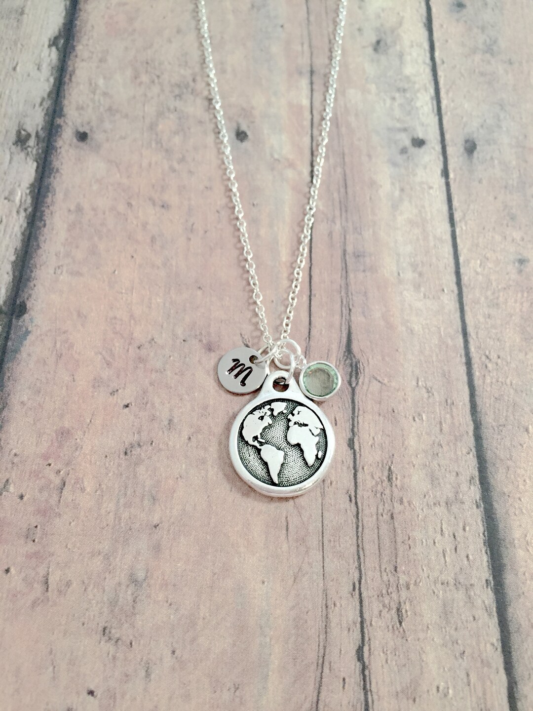 Earth Initial Necklace - Earth Jewelry, Travel Jewelry, Globe Jewelry ...