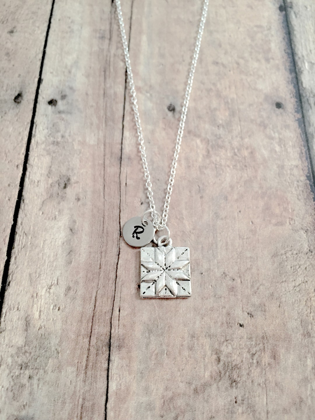 Quilt Square Initial Necklace - Quilt Square Jewelry, Crafter Jewelry ...