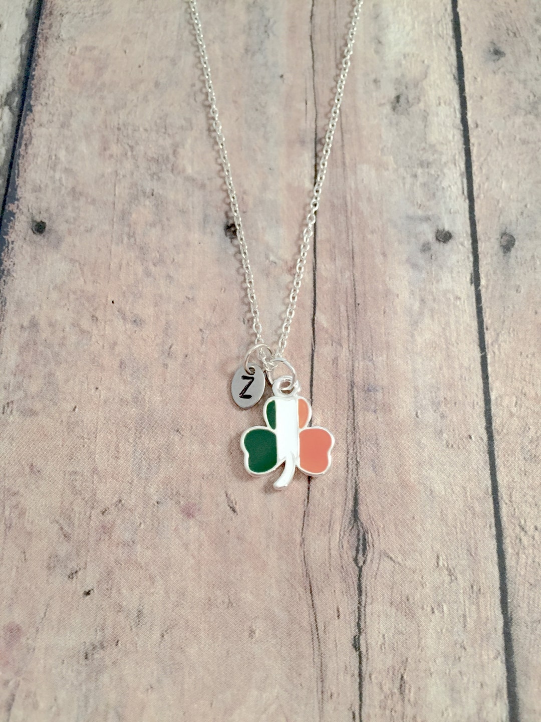 Small Irish Flag Initial Necklace- Irish Jewelry, Clover Jewelry, Flag ...