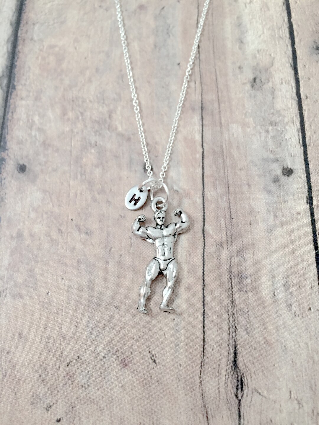 Bodybuilder Initial Necklace: Fitness Jewelry, Weightlifter Necklace - Etsy
