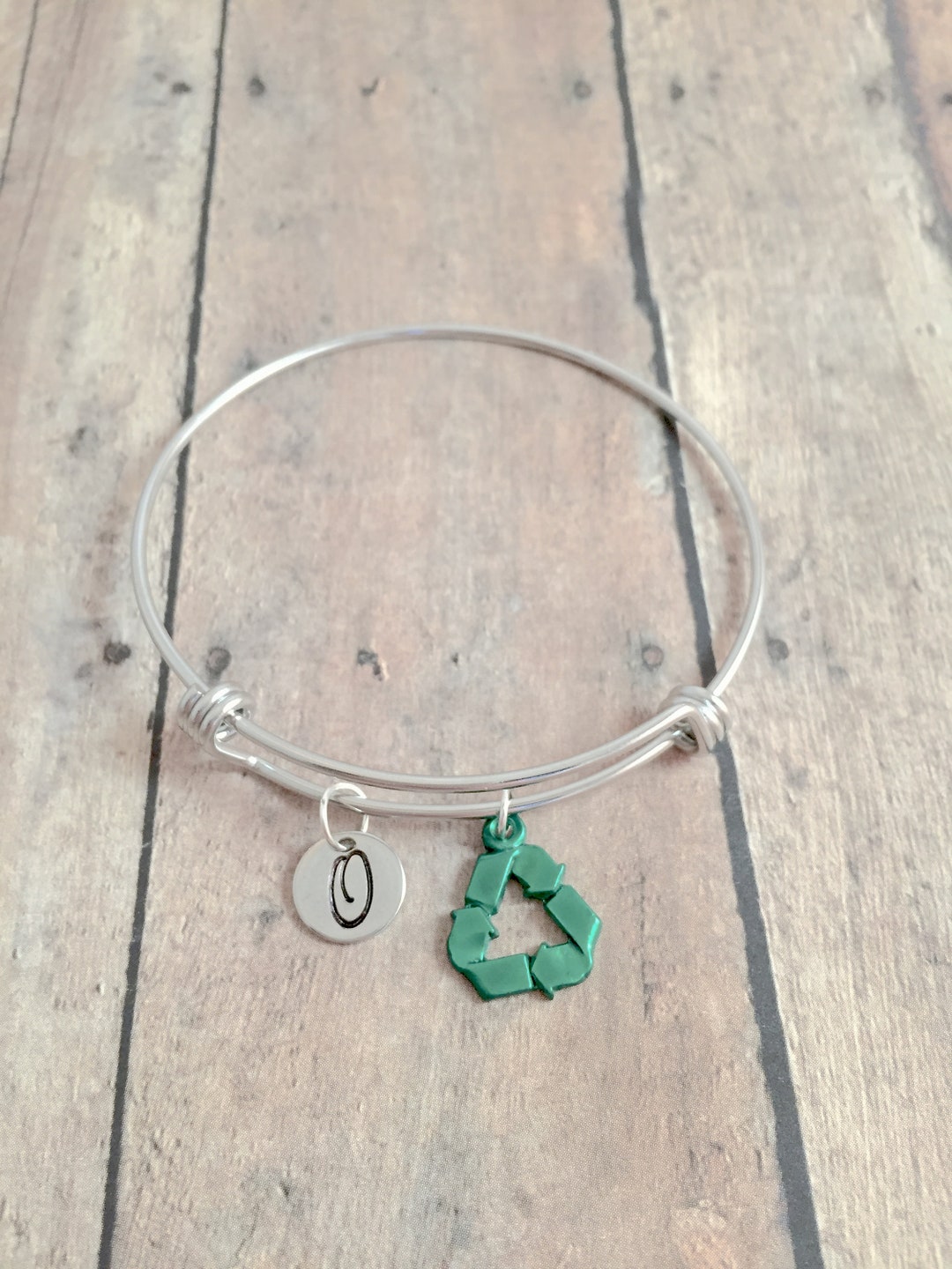 Recycle Symbol Initial Bangle - Recycle Symbol Jewelry, Earth Day ...