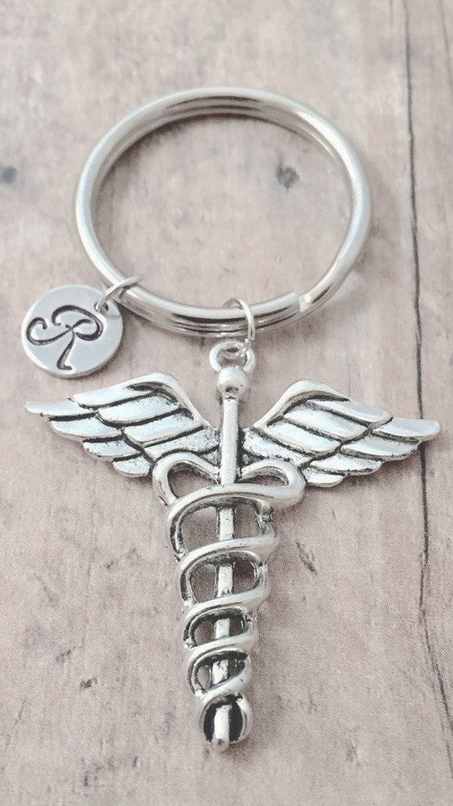 Caduceus Initial Key Ring Caduceus Key Chain Medical Key - Etsy Israel