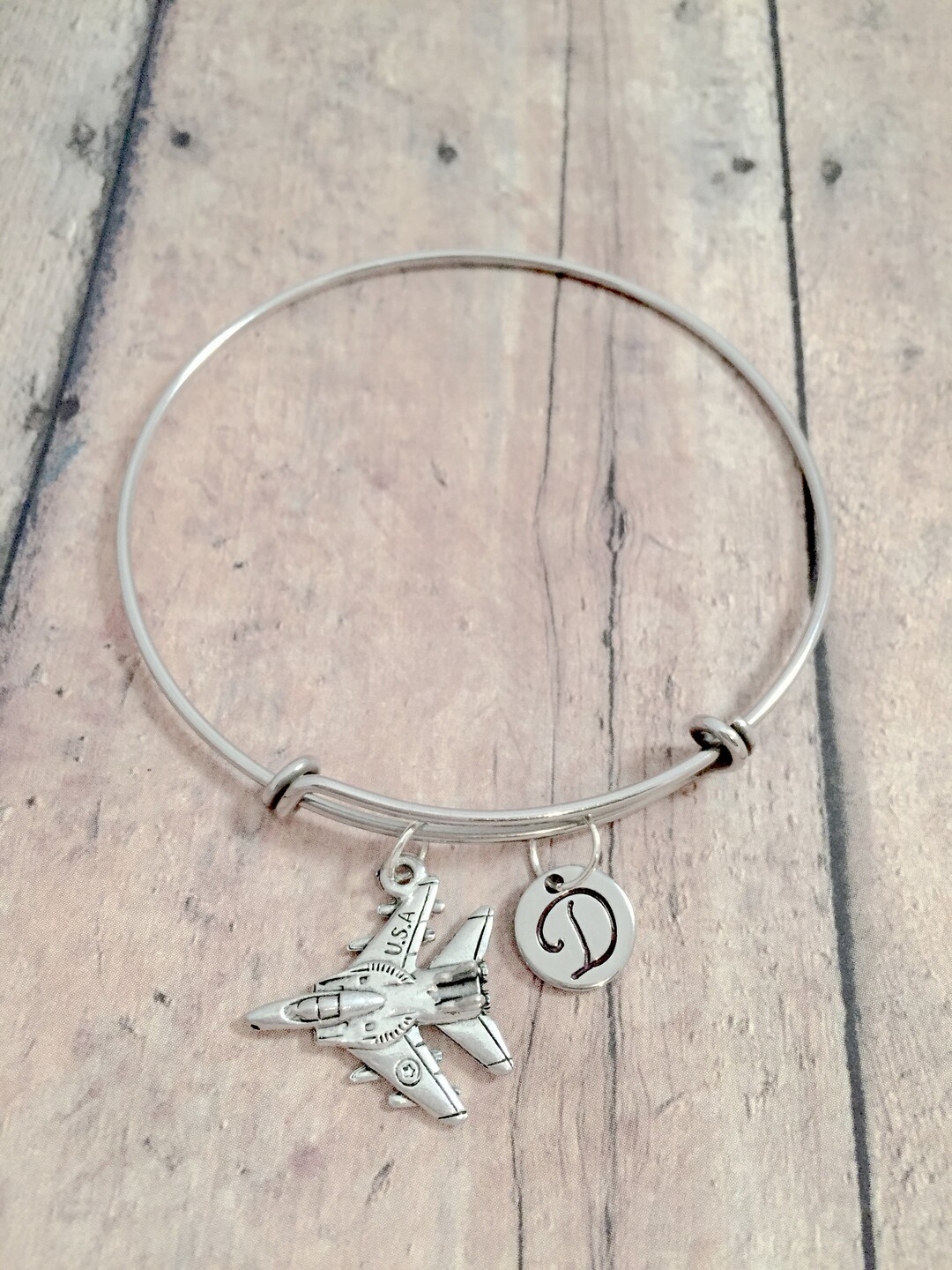 Fighter Jet Initial Bangle Fighter Jet Jewelry Military - Etsy