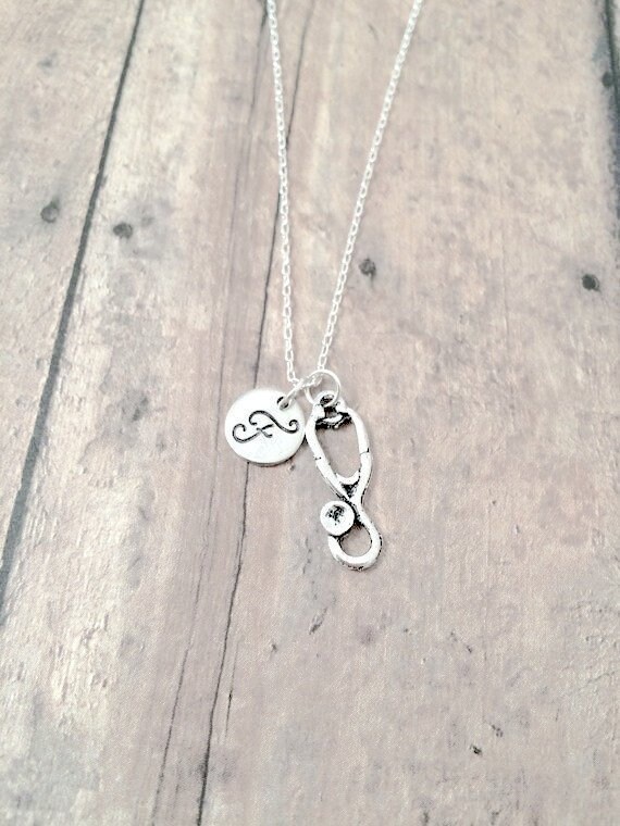 Stethoscope initial necklace stethoscope jewelry medical | Etsy
