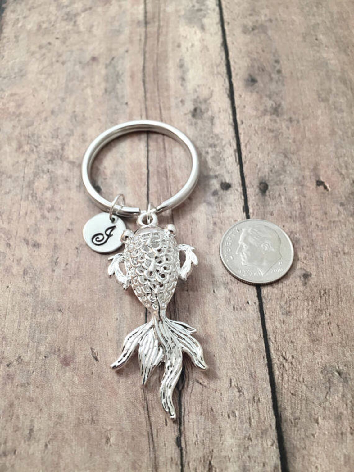 Koi fish initial key ring koi fish key ring silver koi fish | Etsy