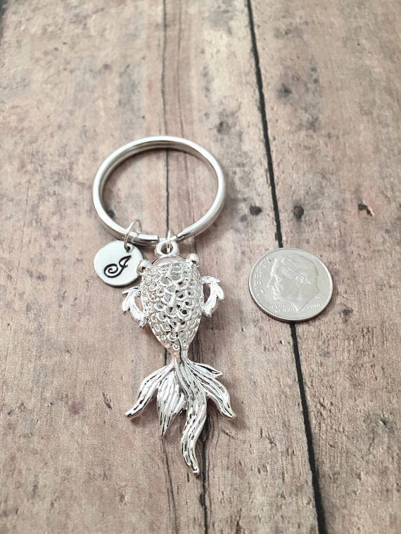 Koi Fish Initial Key Ring Koi Fish Key Ring Silver Koi Fish - Etsy