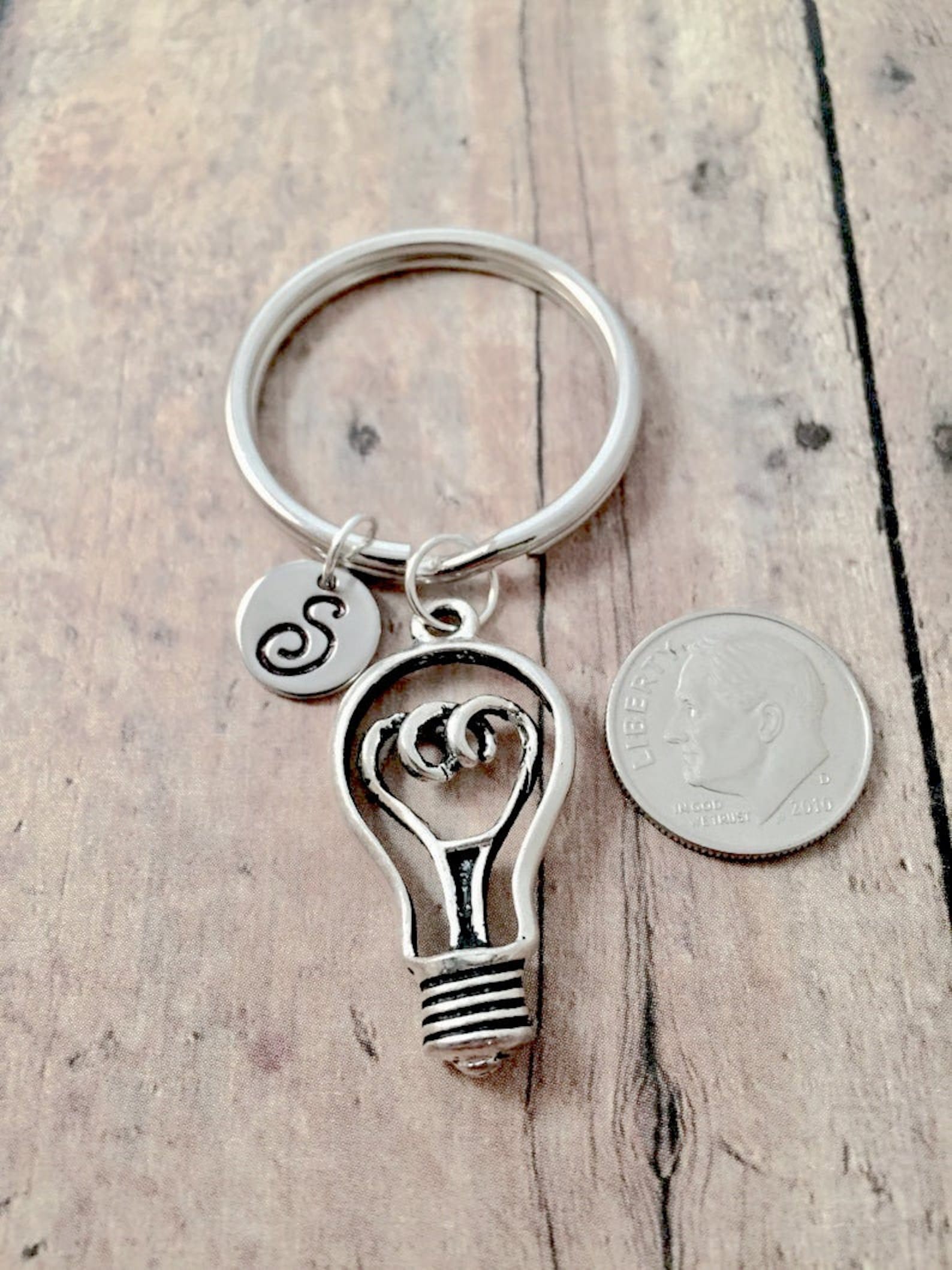 Light Bulb Initial Key Ring Light Bulb Key Chain - Etsy