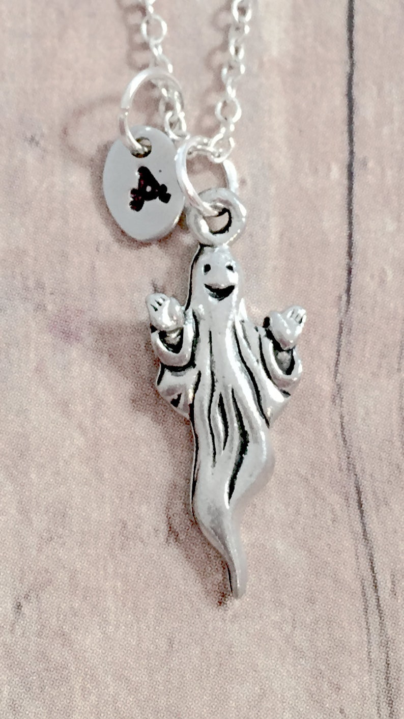 Ghost Initial Necklace Ghost Jewelry Halloween Jewelry - Etsy